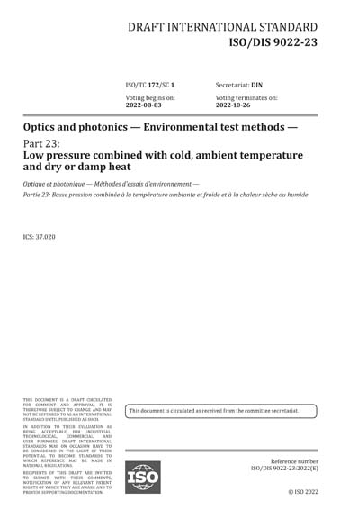 ISO/DIS 9022-23:2022 - Optics and photonics - Environmental test ...