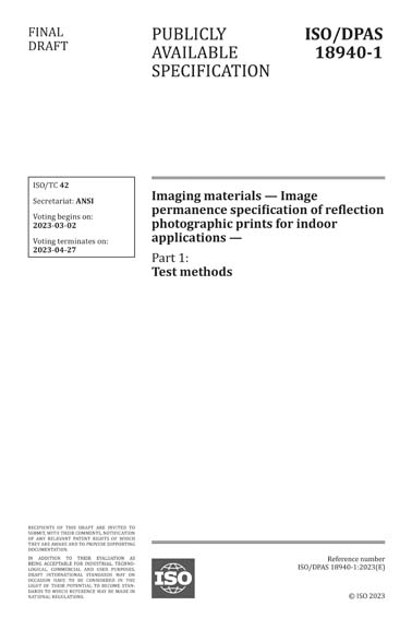 ISO/DPAS FDIS 18940-1:2023 - Imaging materials - Image permanence ...
