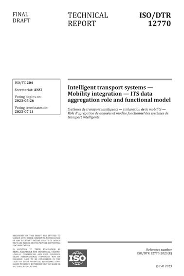 ISO/DTR FDIS 12770:2023 - Intelligent transport systems - Mobility ...