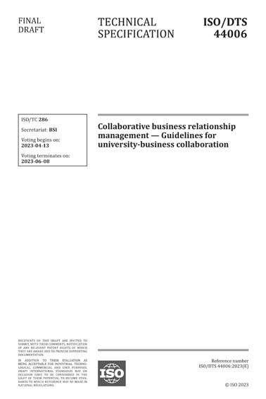 ISO/DTS FDIS 44006:2023 - Collaborative business relationship ...
