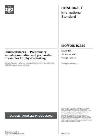 ISO/FDIS 10249:2025 - Fluid fertilizers - Preliminary visual ...
