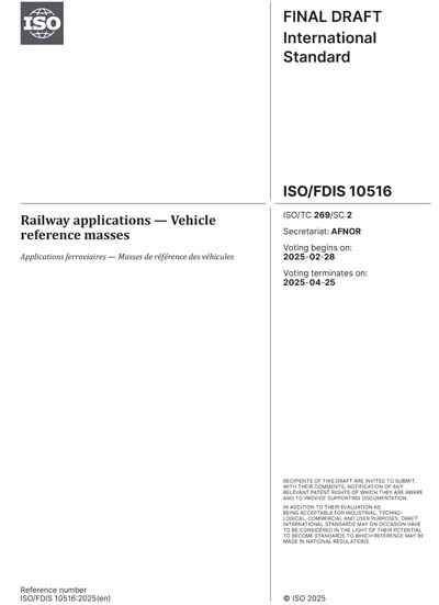 ISO/FDIS 10516:2025 - Railway applications - Vehicle reference masses