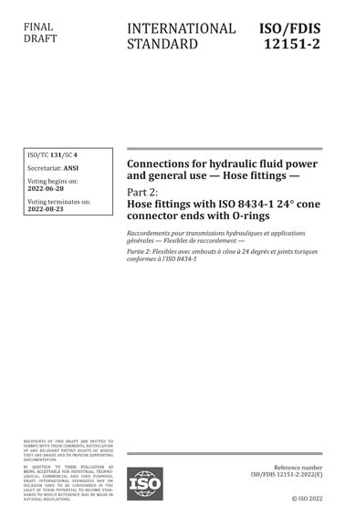 ISO/FDIS 12151-2:2022 - Connections for hydraulic fluid power and ...