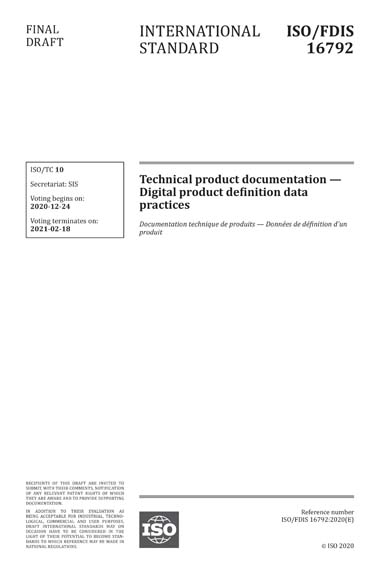 ISO/FDIS 16792:2020 - Technical product documentation - Digital product ...