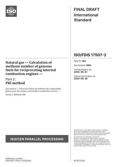 ISO/FDIS 17507-2:2025 - Natural gas - Calculation of methane number of ...