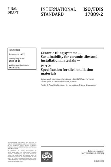 ISO/FDIS 17889-2:2023 - Ceramic tiling systems - Sustainability for ...