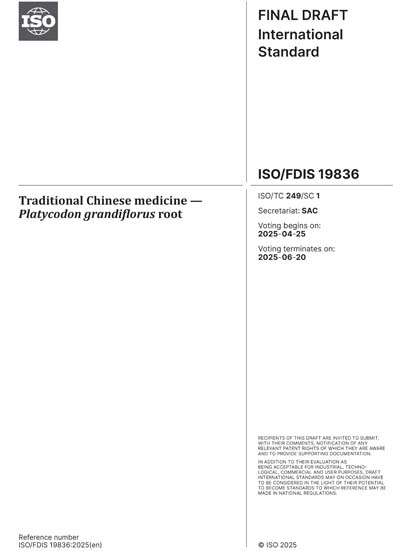 ISO/FDIS 19836:2025 - Traditional Chinese medicine - Platycodon ...