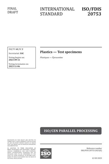 ISO/FDIS 20753:2023 - Plastics - Test specimens