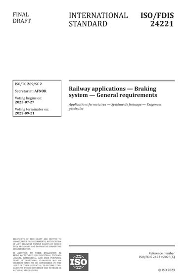 ISO/FDIS 24221:2023 - Railway applications - Braking system - General ...