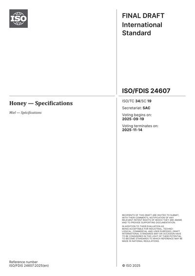 ISO/FDIS 24607:2025 - Honey - Specifications