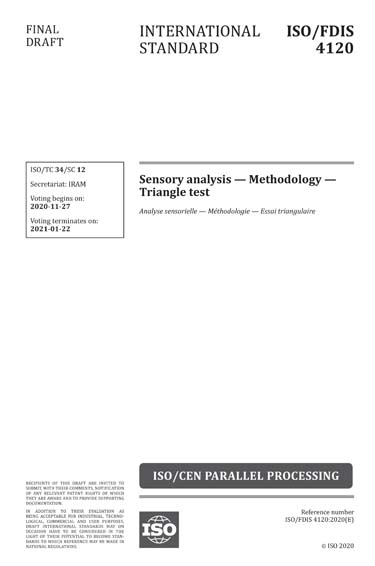 ISO/FDIS 4120:2020 - Sensory analysis - Methodology - Triangle test