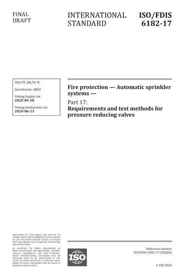 ISO/FDIS 6182-17:2020 - Fire protection - Automatic sprinkler systems ...