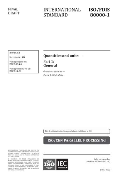 ISO/FDIS 80000-1:2022 - Quantities and units - Part 1: General
