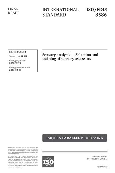 ISO/FDIS 8586:2022 - Sensory analysis - Selection and training of ...
