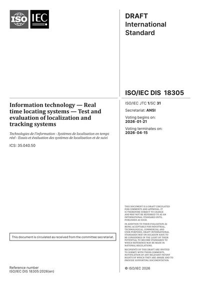 ISO/IEC DIS 18305:2026 - Information technology - Real time locating ...