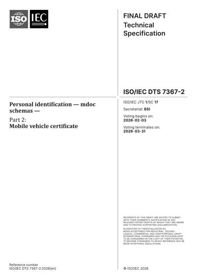ISO/IEC FDIS DTS 7367-2:2026 - Personal identification - mdoc schemas ...