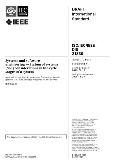 ISO/IEC/IEEE DIS 21839:2025 - Systems and software engineering - System ...