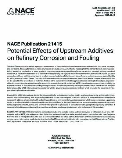 NACE Publication 21415 - Potential Effects of Upstream Additives on ...