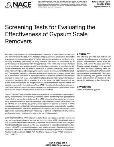 NACE TM0397-2018 - Screening Tests for Evaluating the Effectiveness of ...