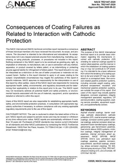 NACE TR21447-2020 - Consequences of Coating Failures as Related to ...