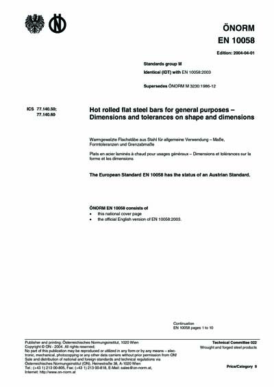 ONORM EN 10058:2004 - Hot rolled flat steel bars for general purposes ...