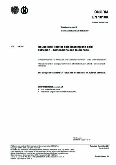 ONORM EN 10108:2005 - Round steel rod for cold heading and cold ...