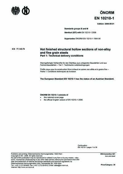 ONORM EN 10210-1:2006 - Hot finished structural hollow sections of non ...