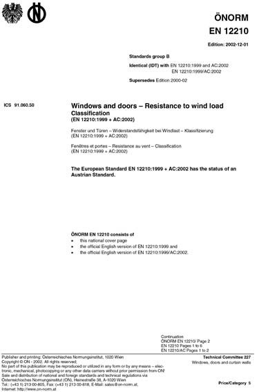 ONORM EN 12210:2002 - Windows and doors - Resistance to wind load ...