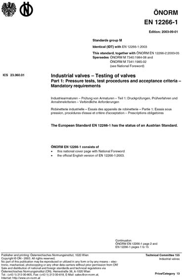 ONORM EN 12266-1:2003 - Industrial valves - Testing of valves - Part 1 ...