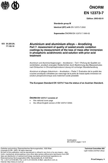 ONORM EN 12373-7:2003 - Aluminium and aluminum alloys - Anodizing ...