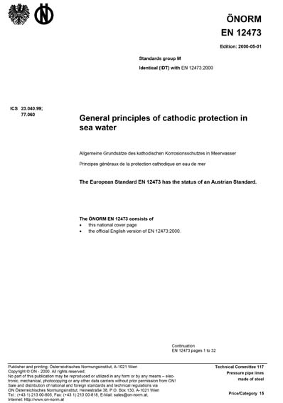 ONORM EN 12473:2000 - General principles of cathodic protection in sea ...