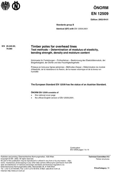 ONORM EN 12509:2002 - Timber poles for overhead lines - Test methods ...