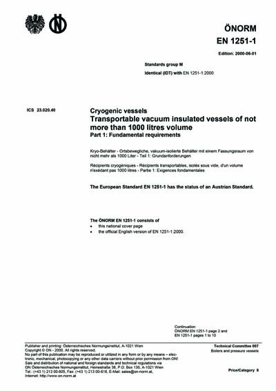 ONORM EN 1251-1:2000 - Cryogenic vessels - Transportable vacuum ...