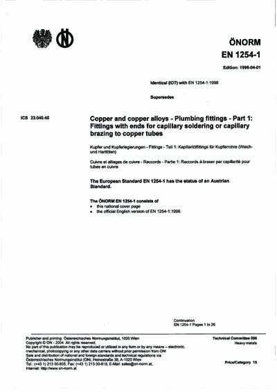 ONORM EN 1254-1:1998 - Copper and copper alloys - Plumbing fittings ...