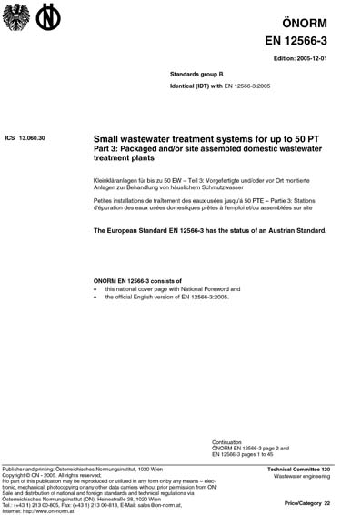ONORM EN 12566-3:2005 - Small wastewater treatment systems for up to 50 ...