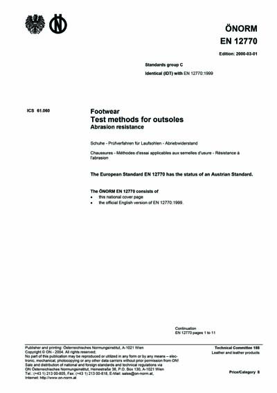 ONORM EN 12770:2000 - Footwear - Test methods for outsoles - Abrasion ...