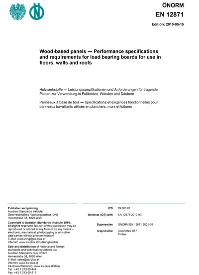 ONORM EN 12871:2010 - Wood-based panels - Performance specifications ...