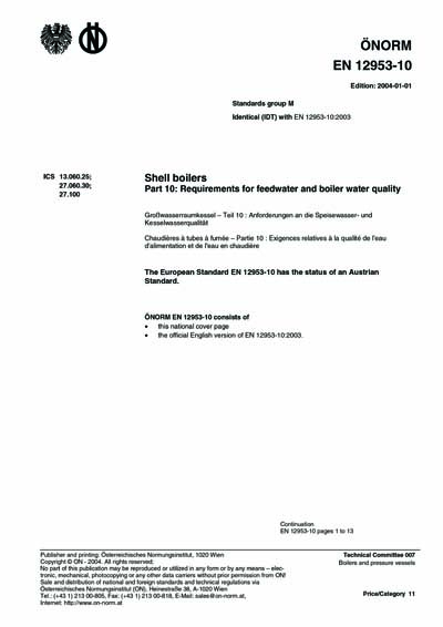 ONORM EN 12953-10:2004 - Shell boilers - Part 10: Requirements for ...