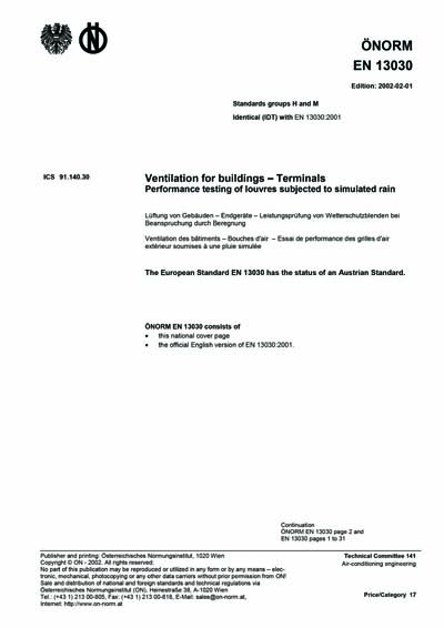 ONORM EN 13030:2002 - Ventilation for buildings - Terminals ...
