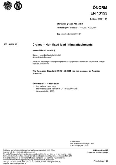 ONORM EN 13155:2006 - Cranes - Non-fixed load lifting attachments ...