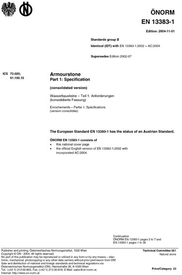 ONORM EN 13383-1:2004 - Armourstone - Part 1: Specification ...
