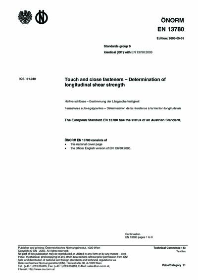ONORM EN 13780:2003 - Touch and close fasteners - Determination of ...