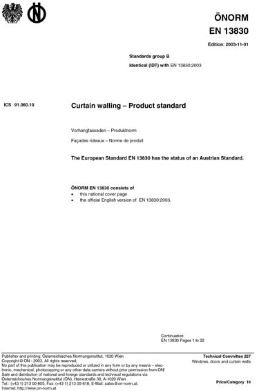 ONORM EN 13830:2003 - Curtain walling - Product standard (Austrian ...