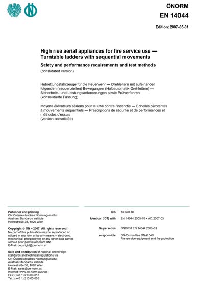 ONORM EN 14044:2007 - High rise aerial appliances for fire service use ...