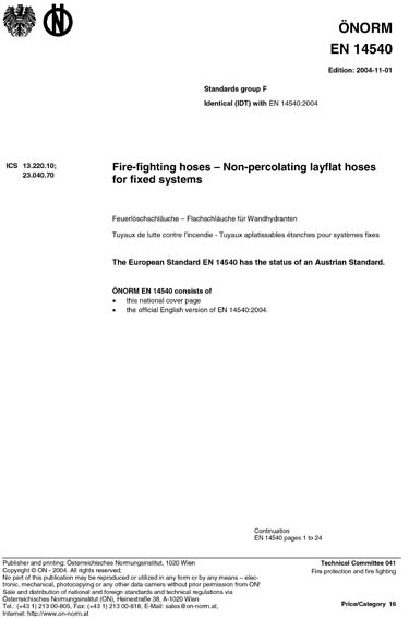 ONORM EN 14540:2004 - Fire-fighting hoses - Non-percolating layflat ...
