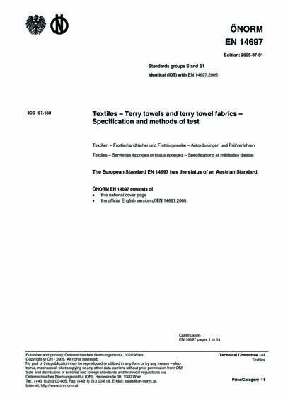 ONORM EN 14697:2005 - Textiles - Terry towels and terry towel fabrics ...