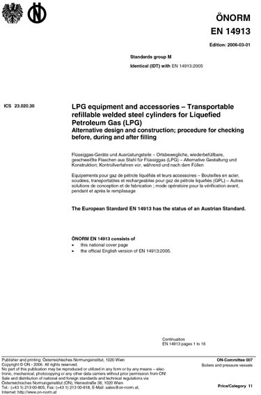 ONORM EN 14913:2006 - LPG equipment and accessories - Transportable ...