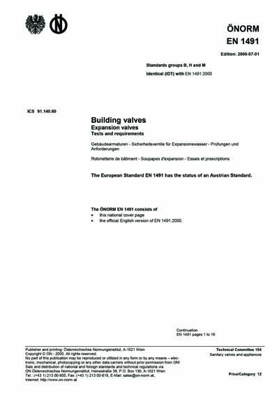 ONORM EN 1491:2000 - Building valves - Expansion valves - Tests and ...