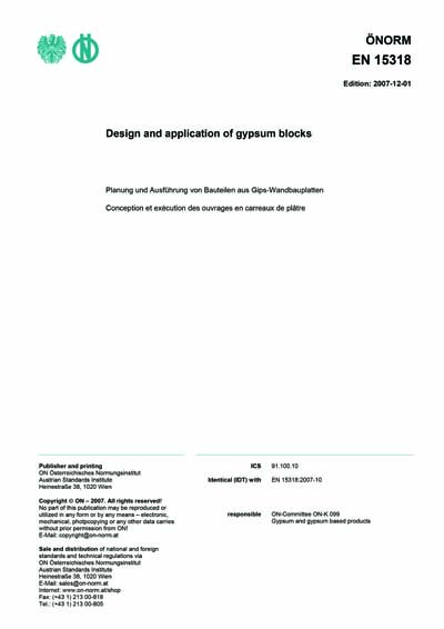 ONORM EN 15318:2007 - Design and application of gypsum blocks (Austrian ...