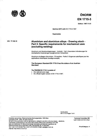 ONORM EN 1715-3:1997 - Aluminium and aluminium alloys - Drawing stock ...